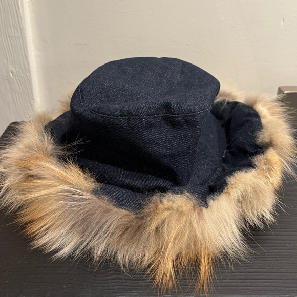 Lord & Taylor | Accessories | Vintage Denim Fox Fur Trim Hat By Lord ...